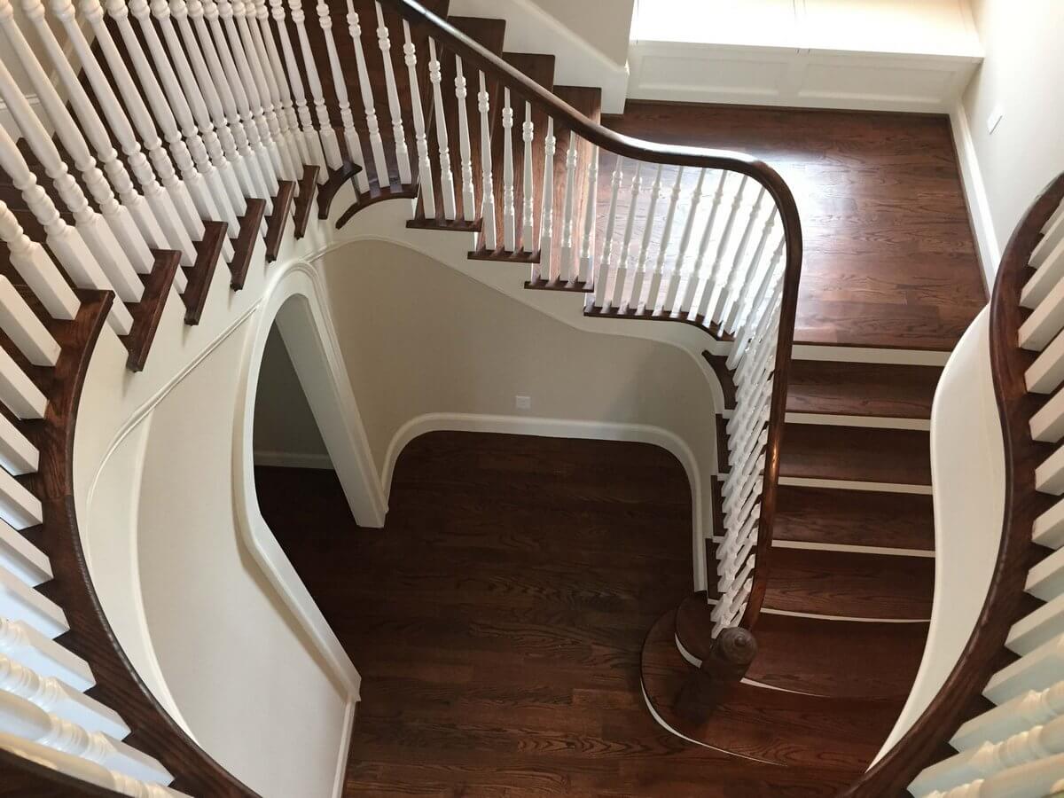 Circular Staircase | Red Oak Stair Handrail | Pin Top Balusters